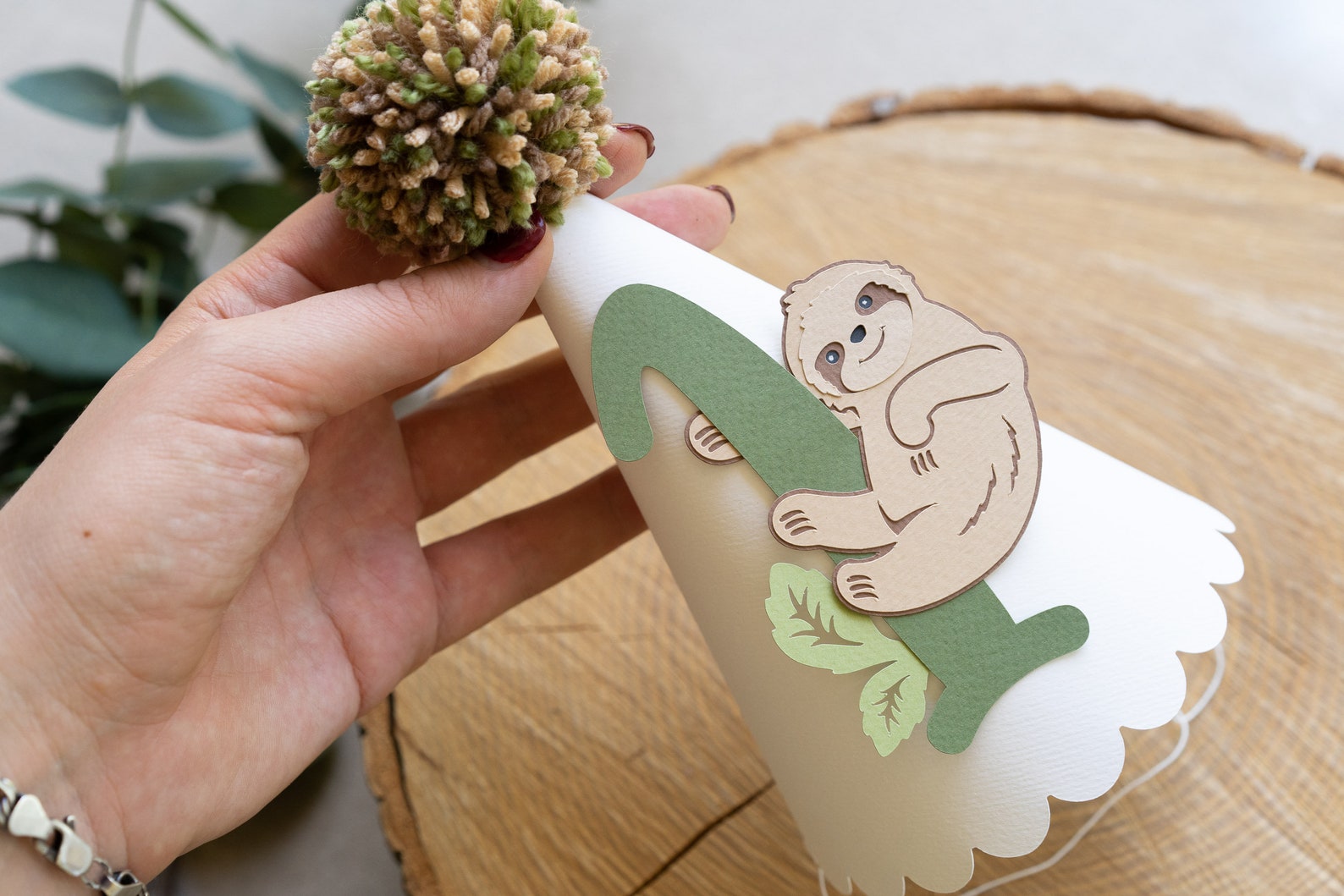 Sloth Party Hat With Pom Pom for First Birthday or One Year - Etsy