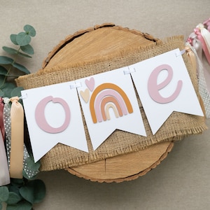 Muted Rainbow High Chair Banner for First Birthday ONE Year Old Girl ...