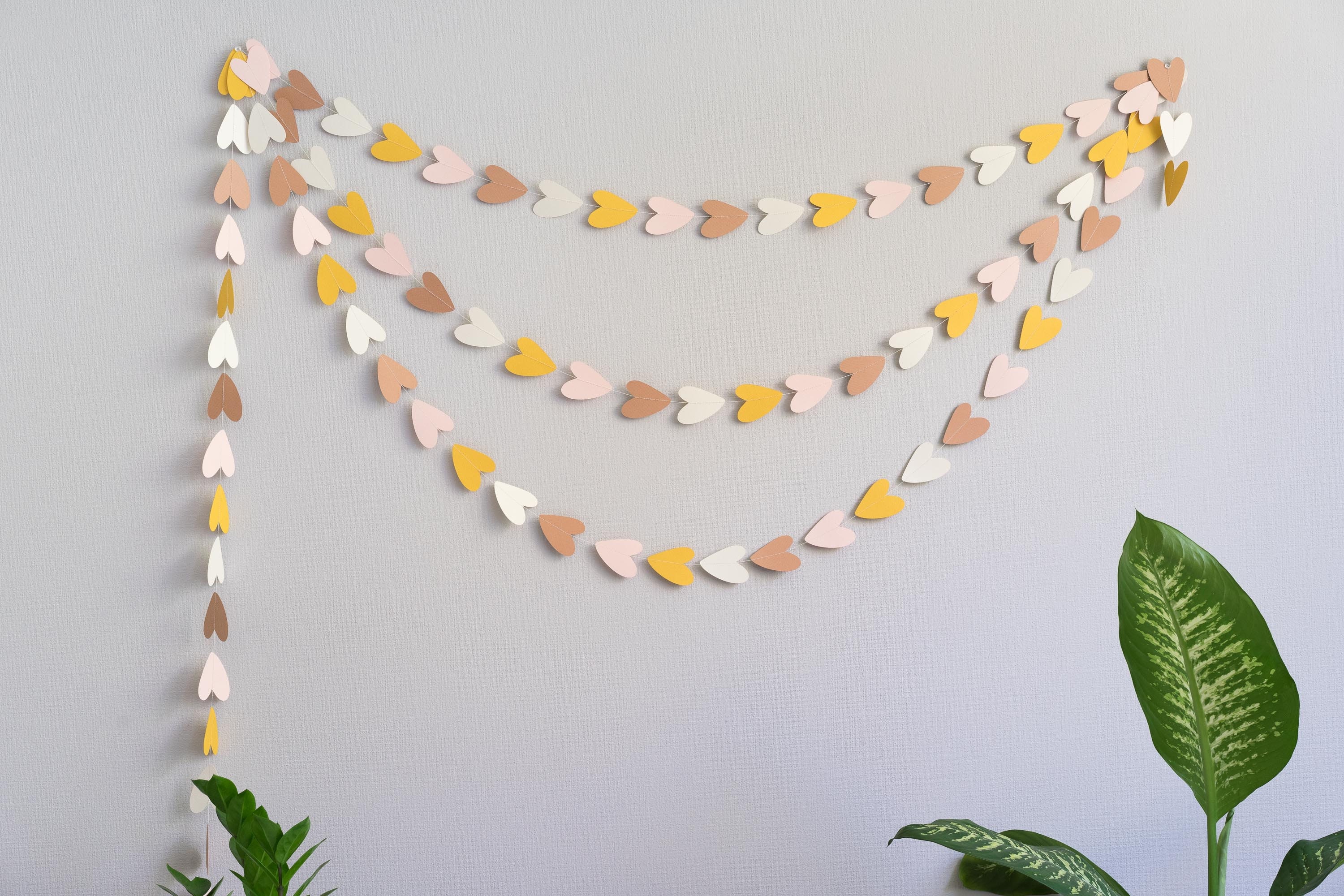 Heart Paper Garland Boho Rainbow Muted Girl First Birthday | Etsy