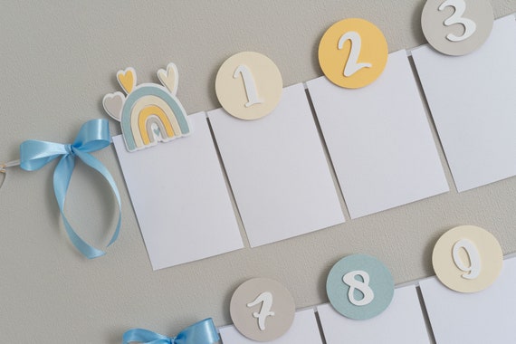 Baby First Year Milestone Photo Banner Muted Blue Rainbow Boy | Etsy