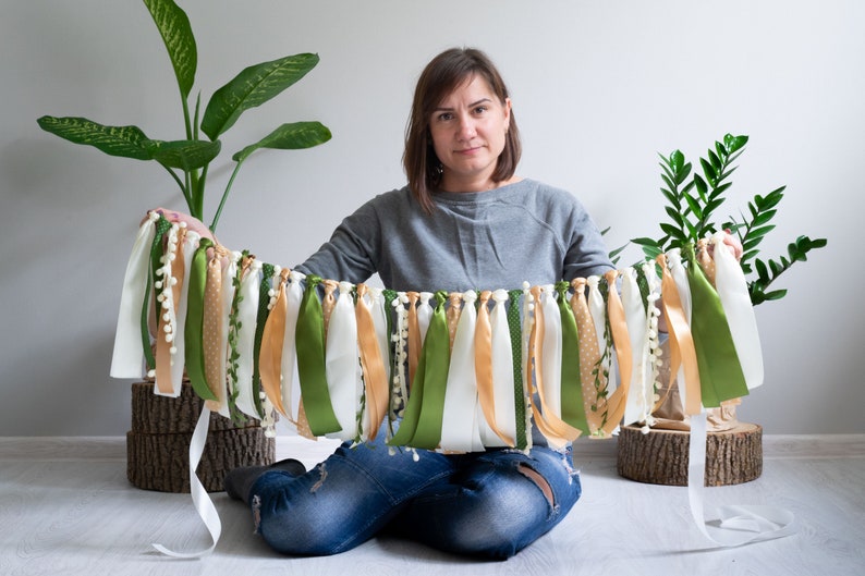 Greenery Ribbon Garland Fabric Tassel Bunting for Rustic | Etsy