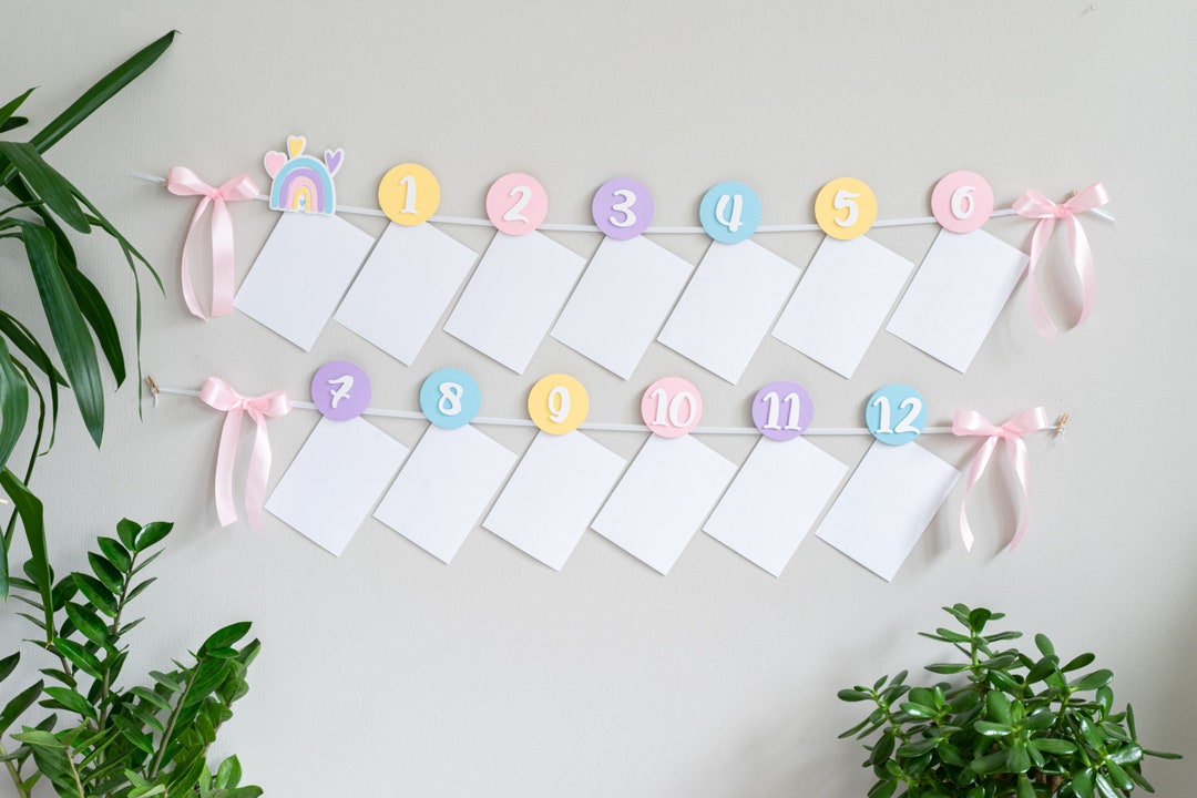 Pastel Rainbow Monthly Photo Banner With Milestone Pictures for Girl ...