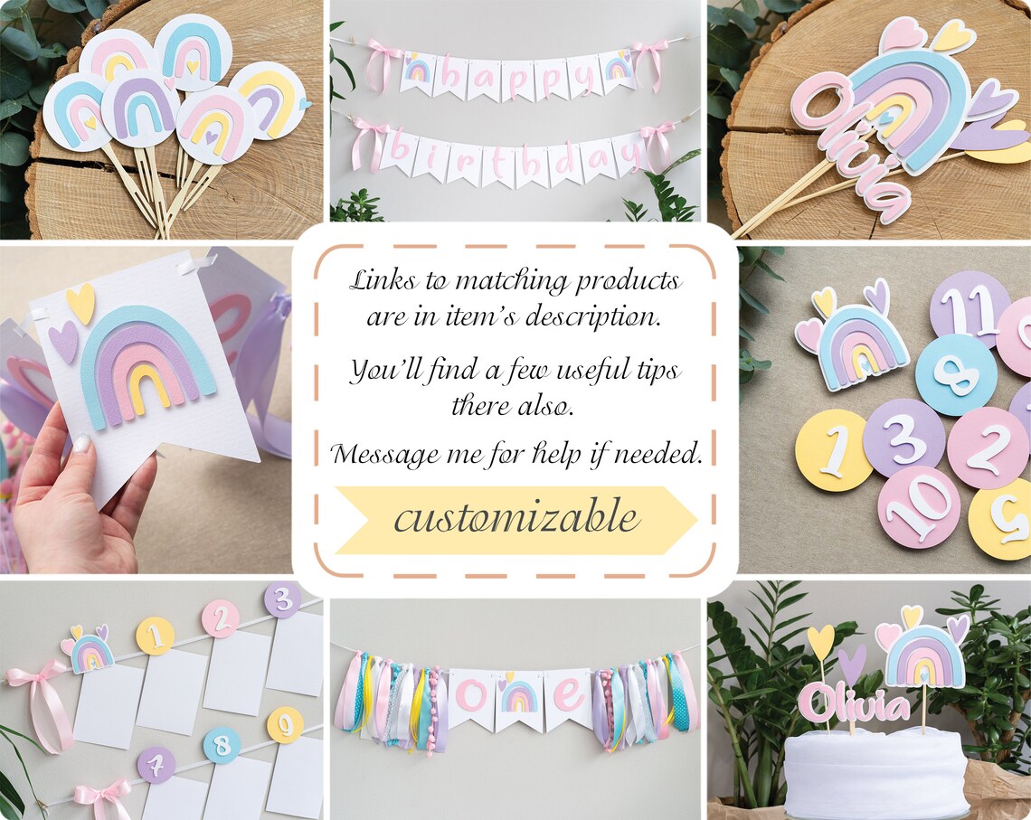 Boho Rainbow Birthday Banner Baby Unicorn Party Decor Purple Violet ...