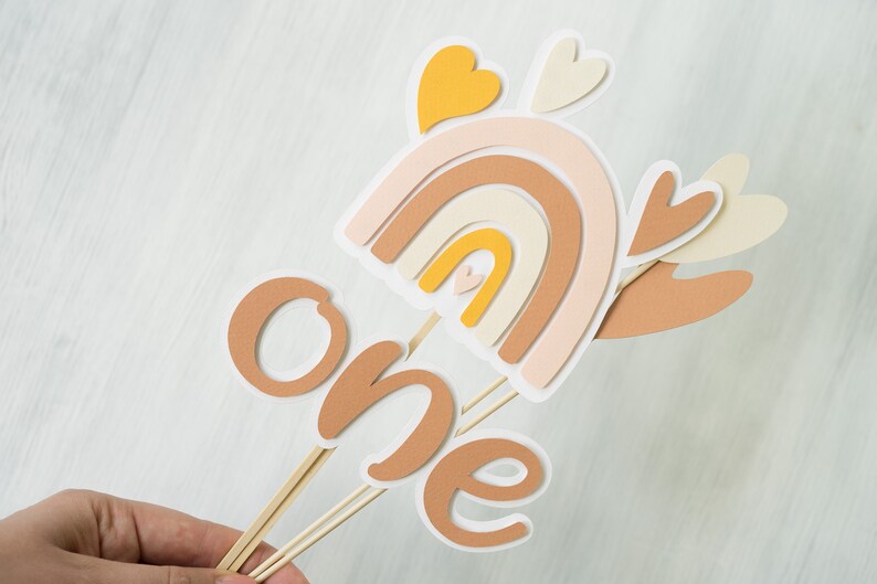 Rainbow Birthday Cake Topper Boho First Party Neutral - Etsy