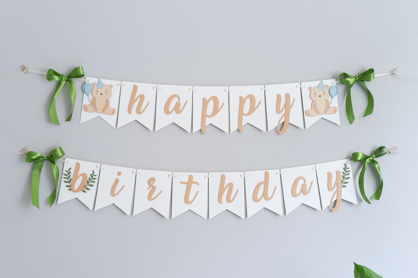 Teddy Bear Happy Birthday Banner Greenery First Party - Etsy