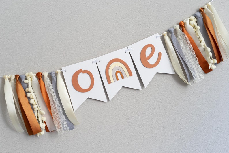 Baby First Boho Birthday Banner Modern Muted Neutral Rainbow One Year ...