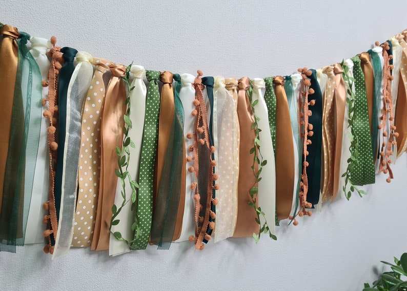 Earth Tones Ribbon Garland Fabric Greenery Tassel Bunting for - Etsy