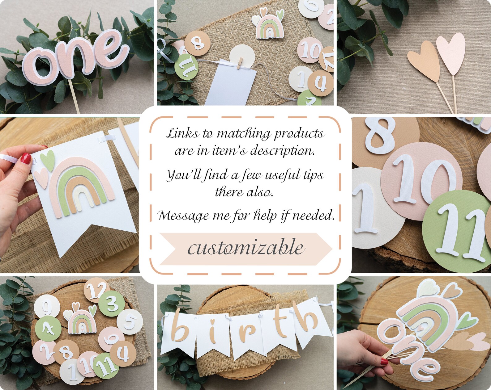 Pastel Rainbow Birthday Cake Topper for First Baby Girl Anniversary ...