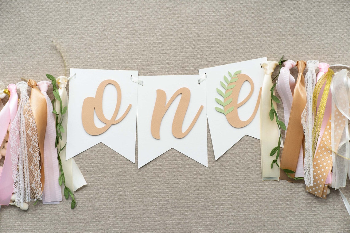 One Year Banner Baby Girl First Birthday Rustic High Chair - Etsy