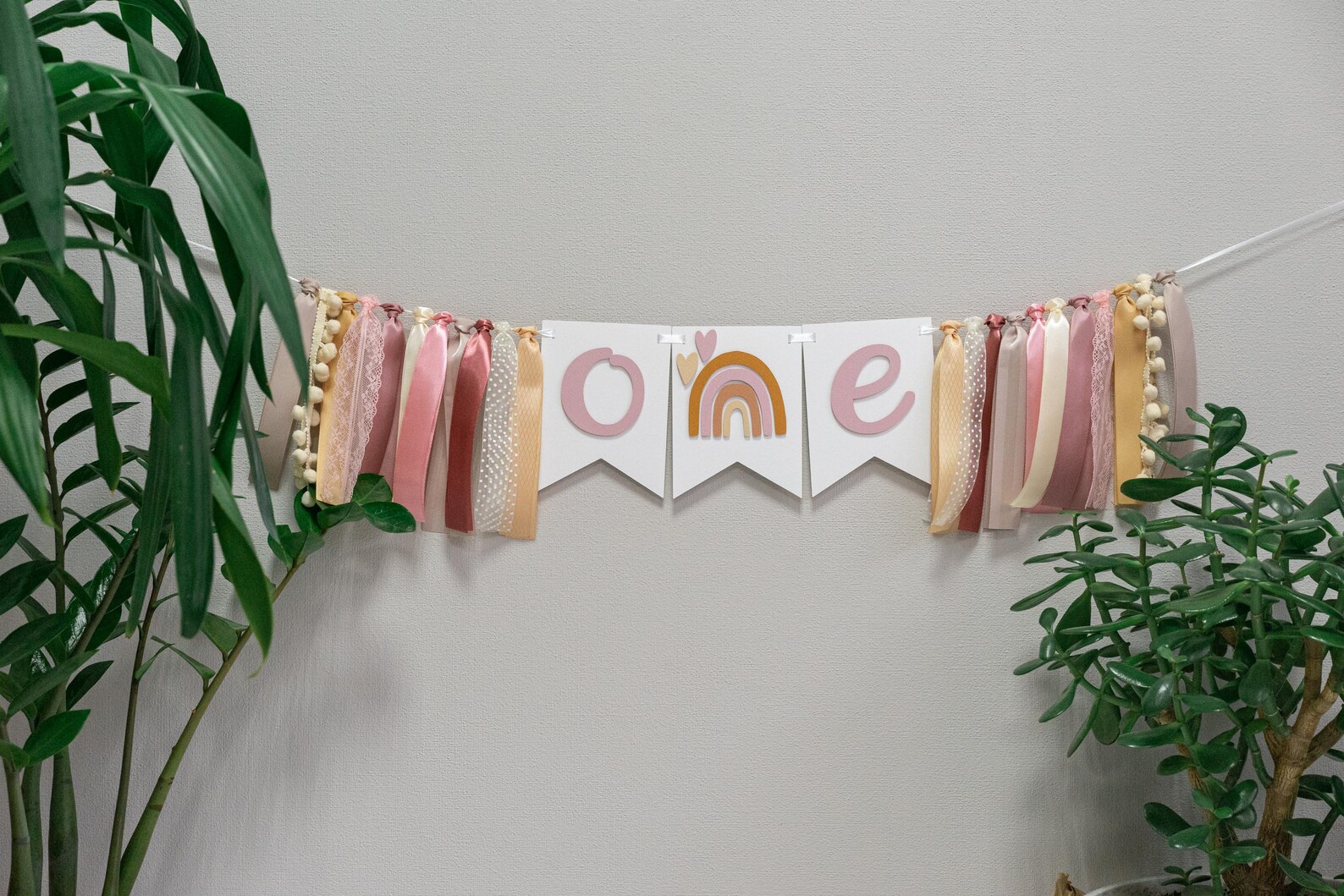 Muted Rainbow High Chair Banner for First Birthday ONE Year Old Girl ...