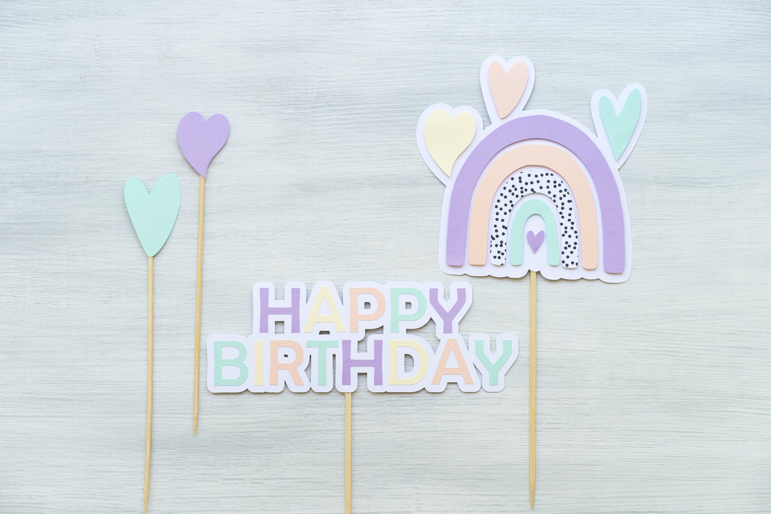 Cake Topper Pastel Rainbow Party Birthday Decorations Girl - Etsy
