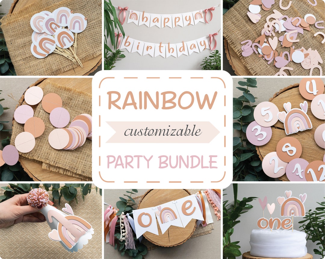 Boho Rainbow First Birthday Party Bundle for Girl Ready to Use Blush ...