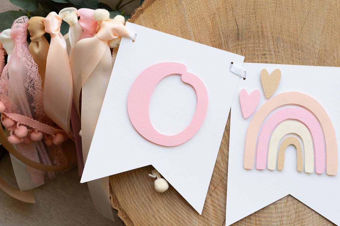 Boho Rainbow ONE Banner High Chair First Birthday Decor Girl Baby Pink ...