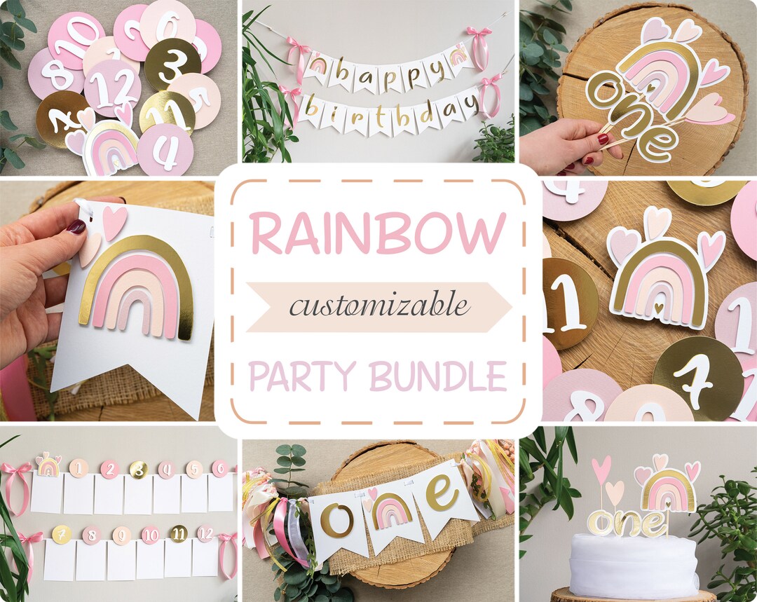 Boho First Birthday Party Package With Rainbow for Girl or Twins 1st ...