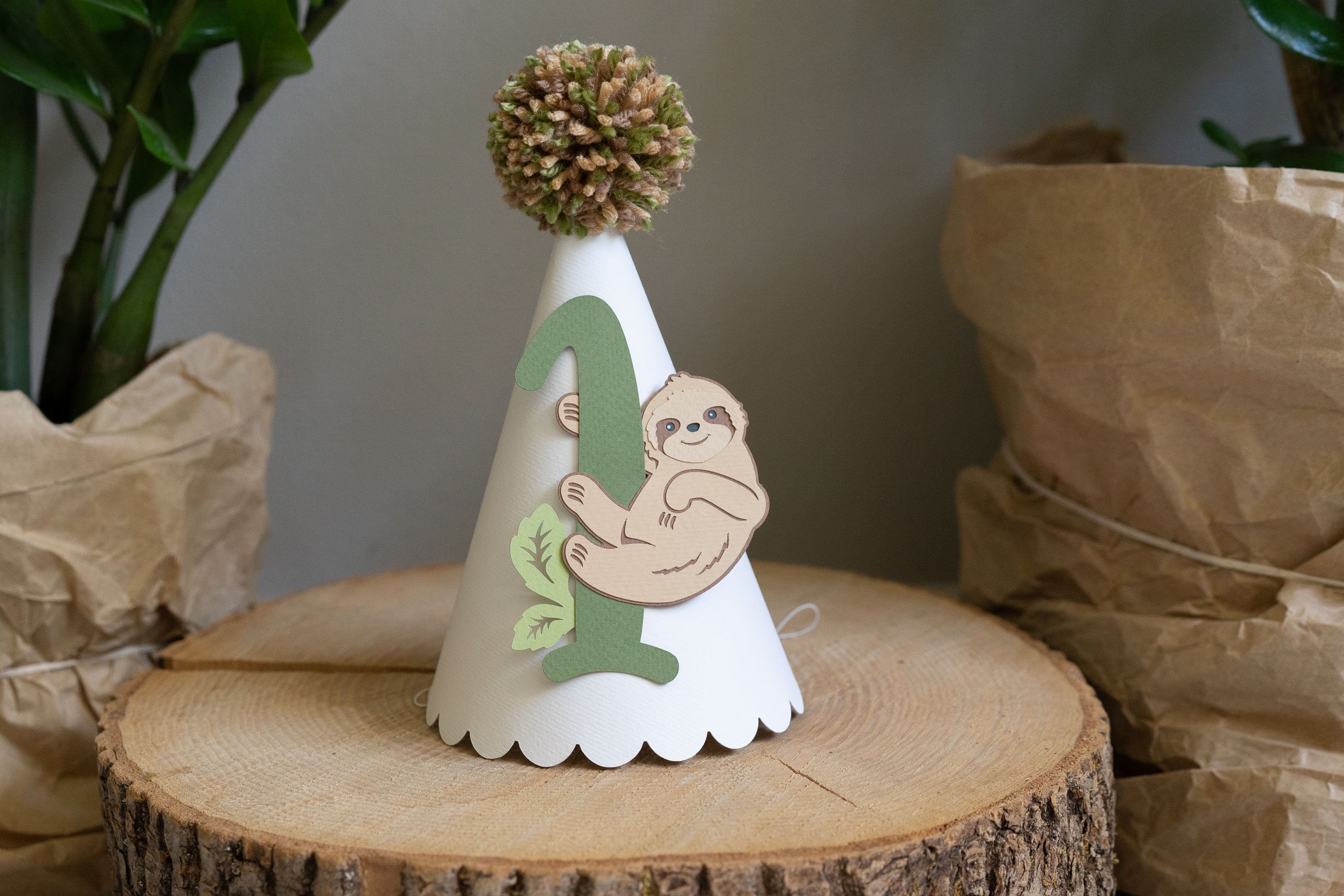 Sloth Party Hat With Pom Pom for First Birthday or One Year Photo Shoot ...