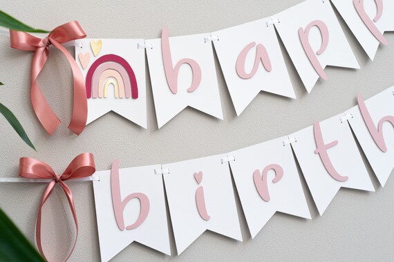 Boho Rainbow Party Decor Happy Birthday Banner Baby Girl | Etsy