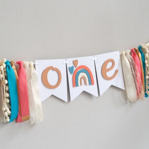 Boho One Year Banner Baby First Birthday Rainbow High Chair Gender ...