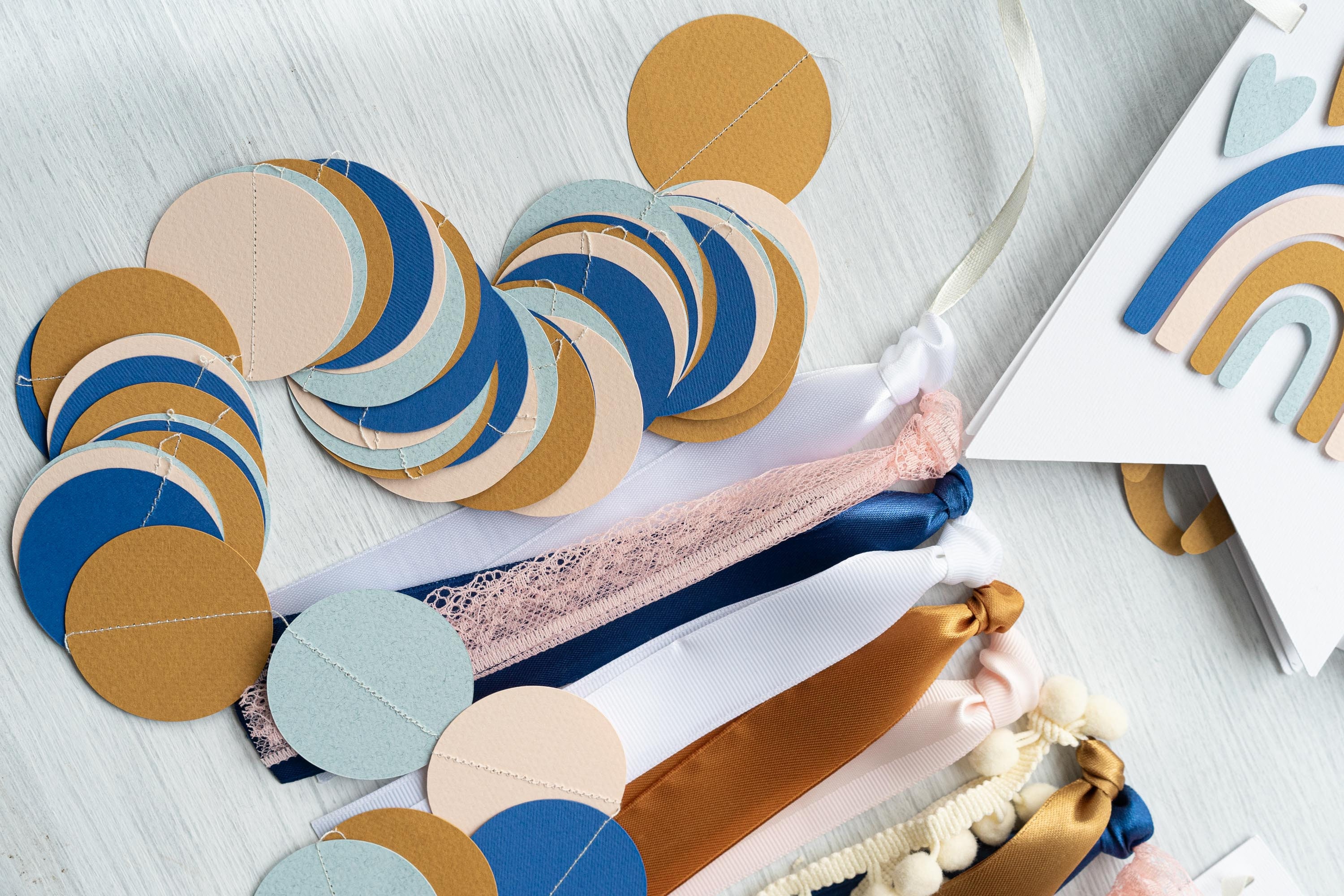 Paper Circle Garland Boho Rainbow Party Decor Blue & Muted | Etsy