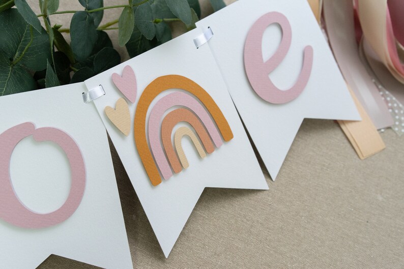 Muted Rainbow High Chair Banner for First Birthday ONE Year Old Girl ...