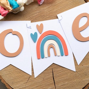 Boho One Year Banner Baby First Birthday Rainbow High Chair Gender ...