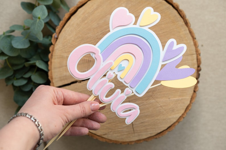 One Cake Topper Baby Girl First Birthday Cake Topper With Rainbow ...