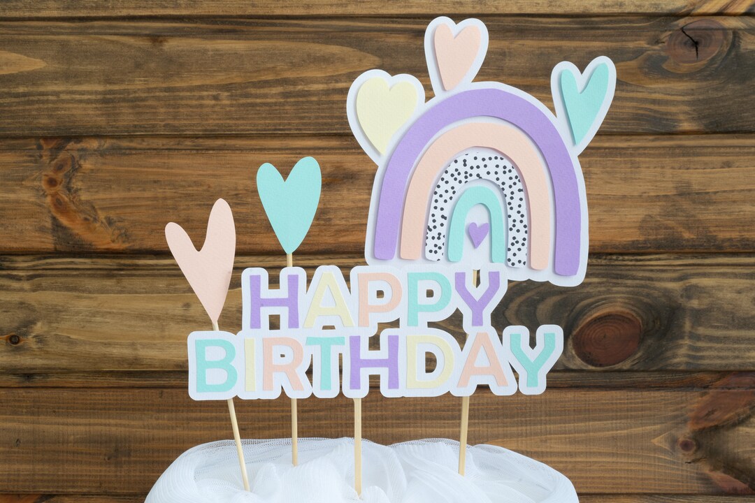 Cake Topper Pastel Rainbow Party Birthday Decorations Girl - Etsy