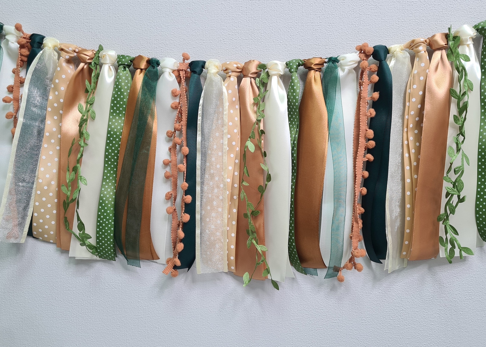 Earth Tones Ribbon Garland Fabric Greenery Tassel Bunting for - Etsy