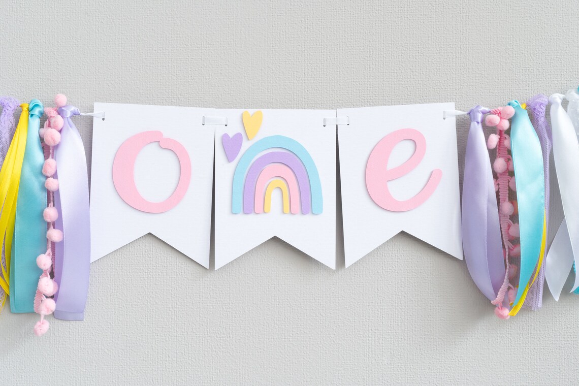 Rainbow ONE High Chair Banner Girl Boho First Birthday Party | Etsy