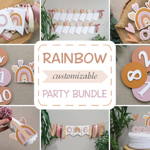 Boho Rainbow Birthday Invitation Bundle Rainbow First - Etsy