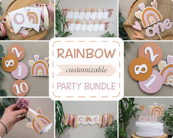 Girl Muted Boho Rainbow First Birthday Party Bundle - Etsy