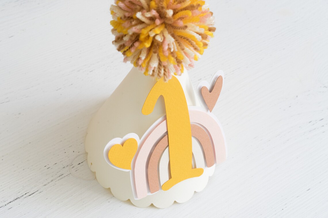 Rainbow Birthday Party Hat Boho Muted Decor Neutral First | Etsy