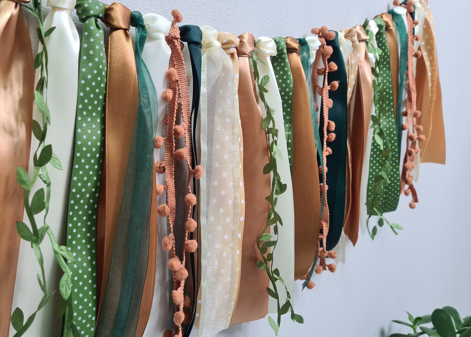 Earth Tones Ribbon Garland Fabric Greenery Tassel Bunting for - Etsy