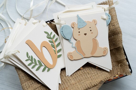 Teddy Bear Happy Birthday Banner Greenery First Party - Etsy