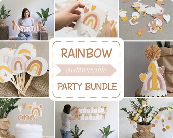 Girl First Birthday Package Boho Rainbow Party Bundle Blush | Etsy