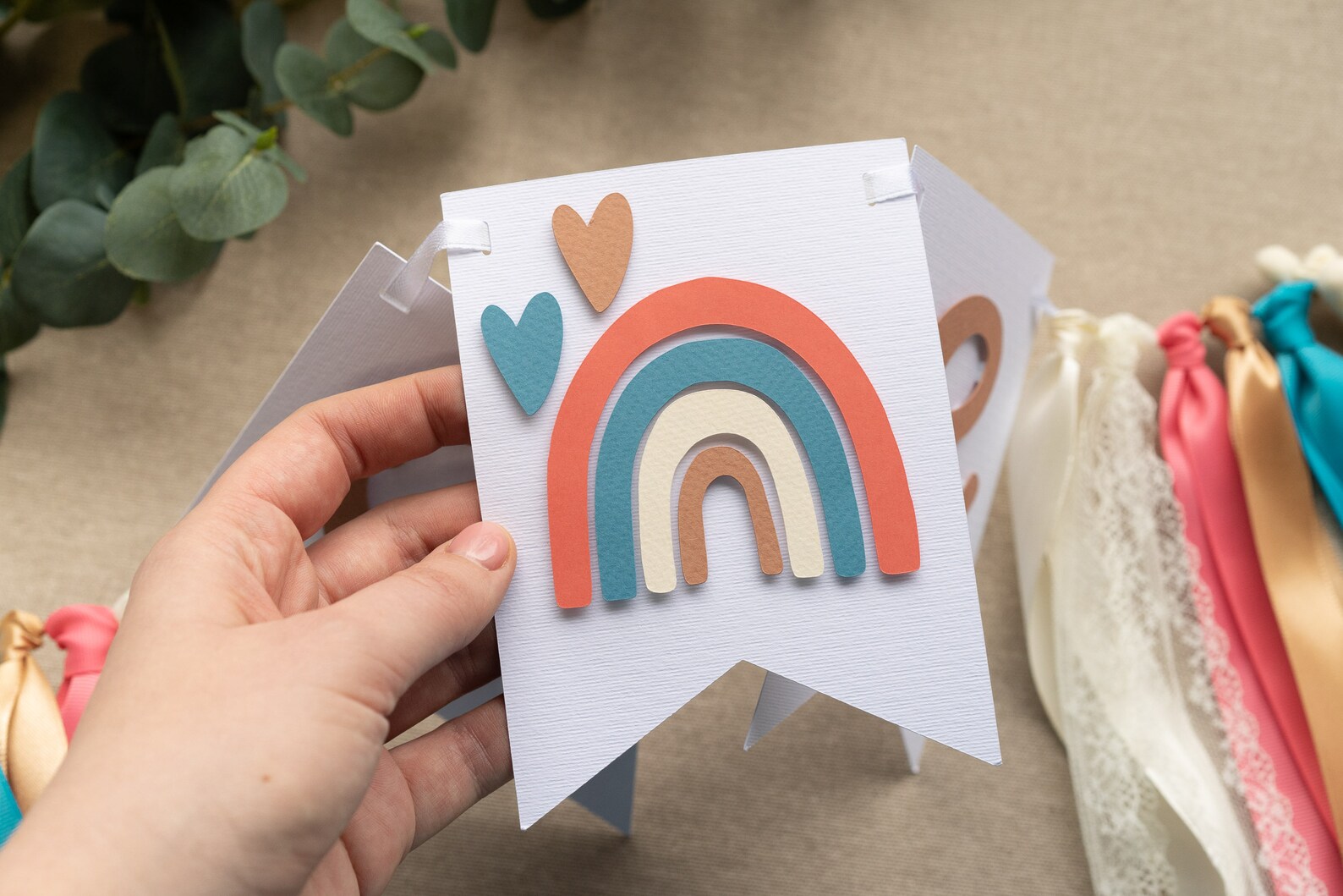 Boho One Year Banner Baby First Birthday Rainbow High Chair Gender ...