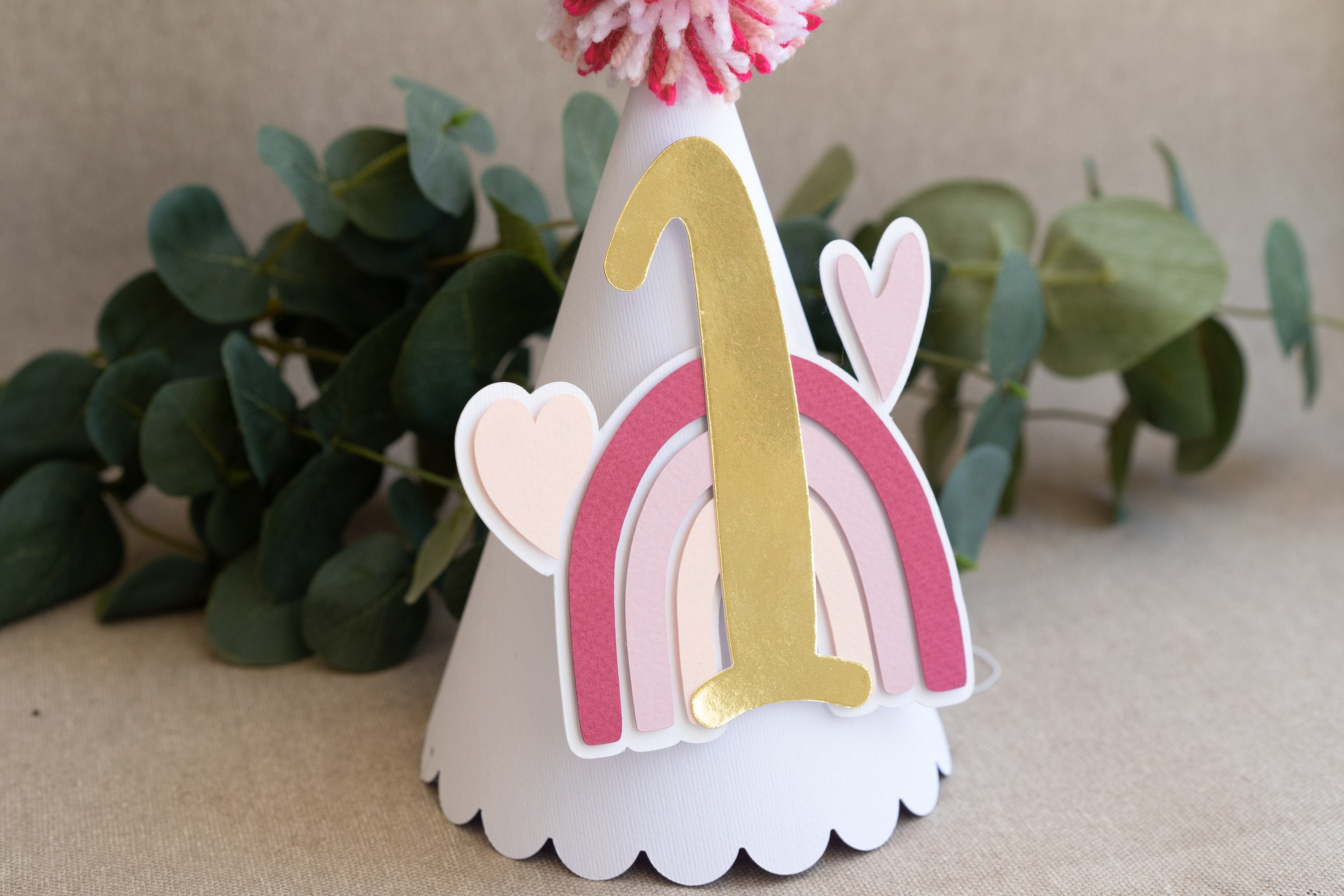 Paper Party Hat Boho Rainbow First Birthday Cone Baby Girl | Etsy