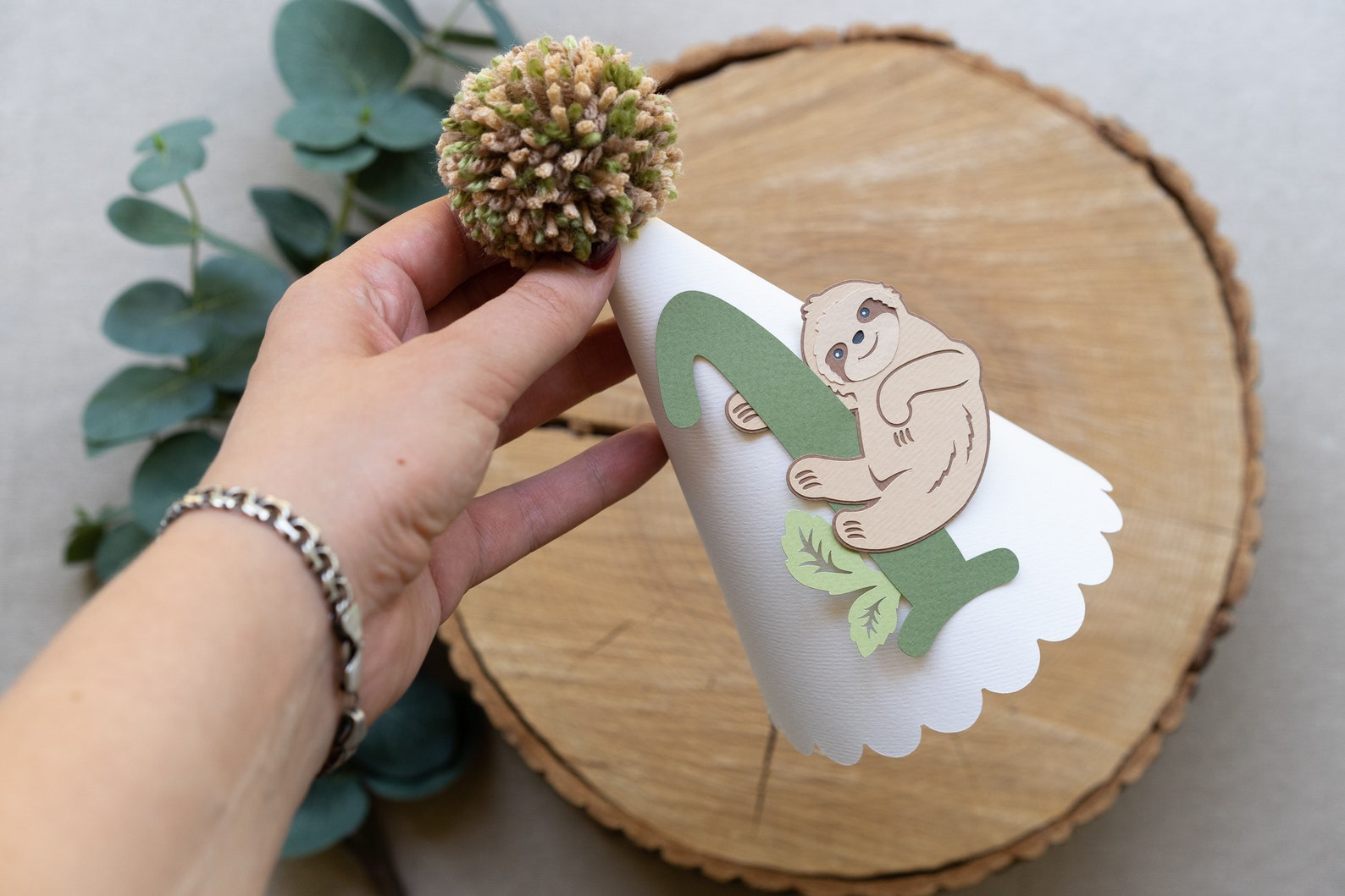 Sloth Party Hat With Pom Pom for First Birthday or One Year Photo Shoot ...