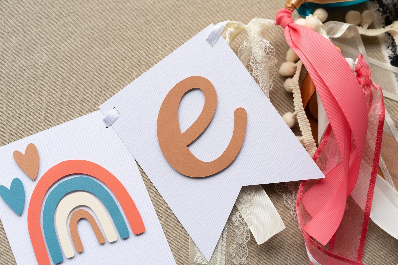 Boho One Year Banner Baby First Birthday Rainbow High Chair Gender ...