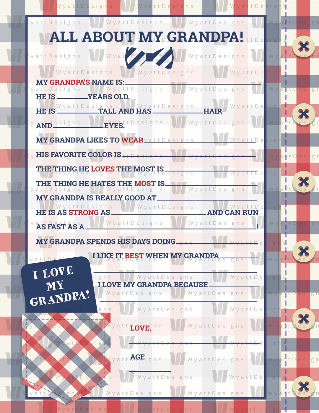 Grandpa's Father's Day Questionnaire, PDF, Instant Download - Etsy