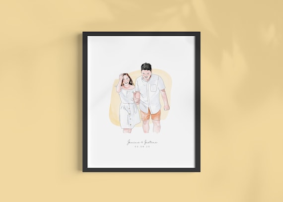 CUSTOM Couple Portrait Gift Hand Drawn Digital Print / | Etsy