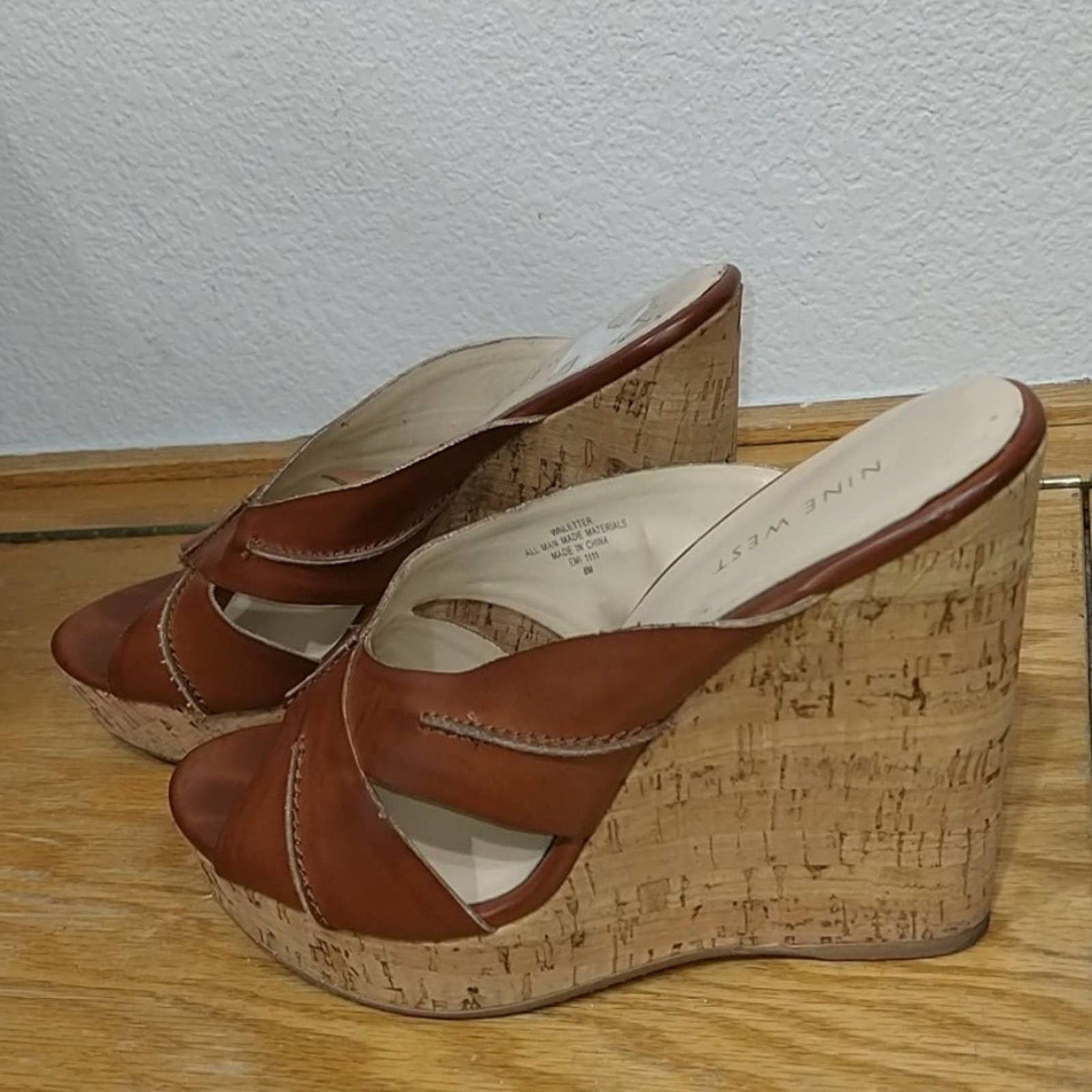 Nine West Brown Cork Wedge Sandals Etsy