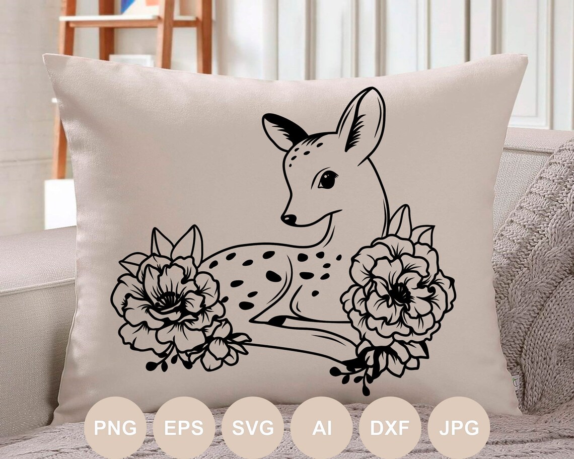 Deer Svg File Deer Cut File Floral Deer Svg Baby Deer With - Etsy