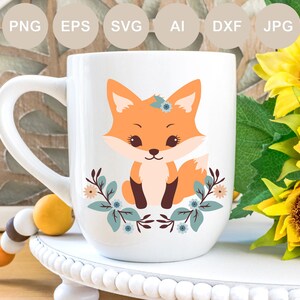 Cute Fox Svg Cut File, Baby Fox With Flowers Svg, Forest Woodland ...