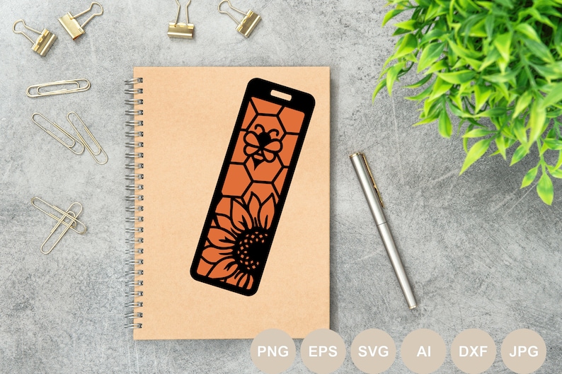 Bee Sunflower Bookmark SVG, Honeycomb Paper Cut Template (digital ...