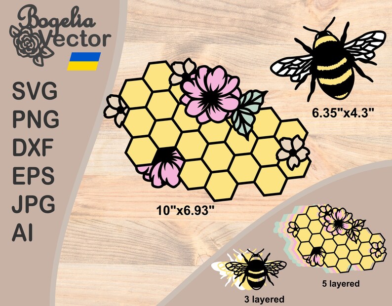 Layered Bee and Honey Comb Svg Cut Files Floral Bee Honey - Etsy