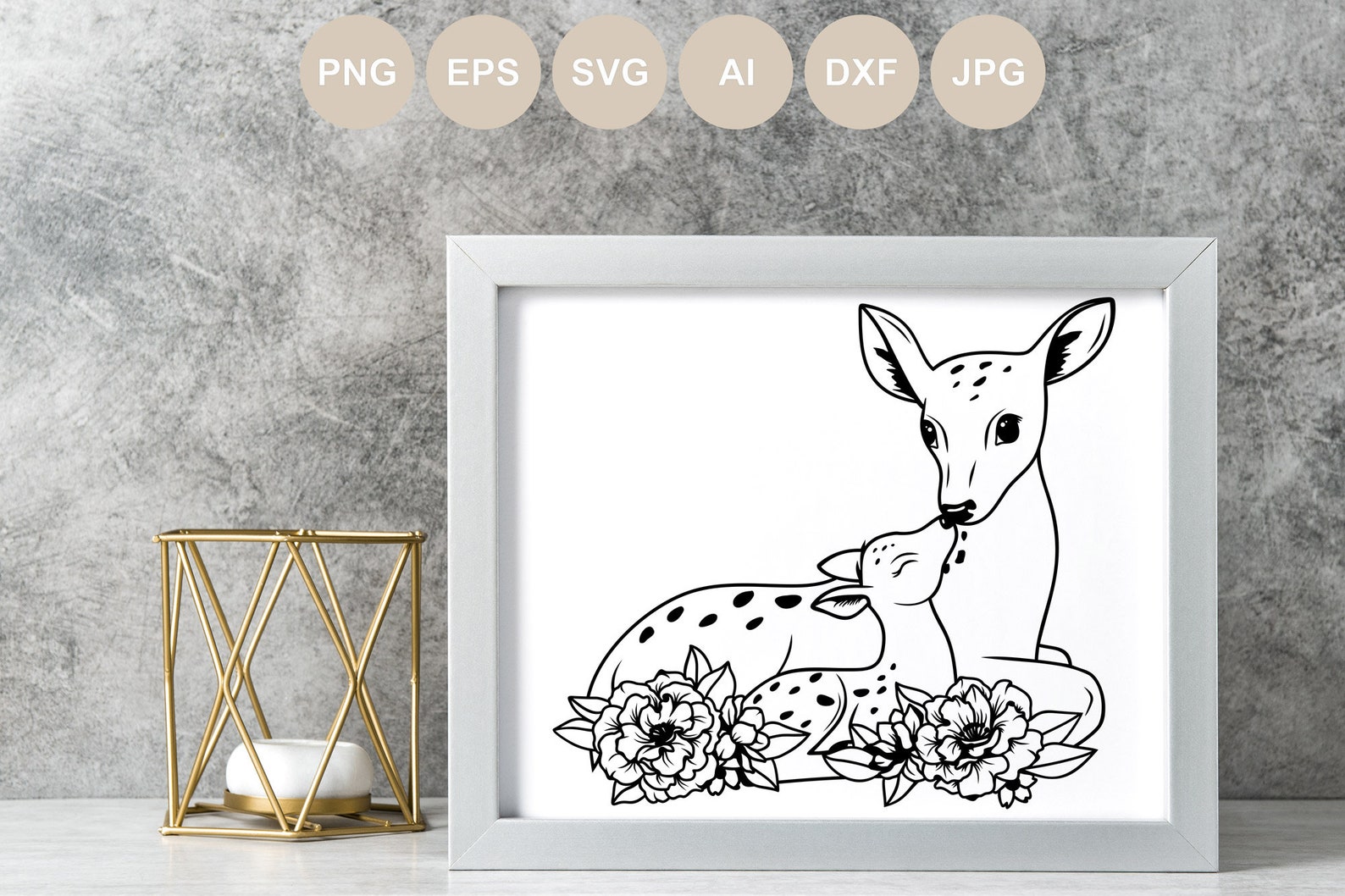 Mom and Baby Deer Svg Deer Cut File Floral Baby Deer Png - Etsy
