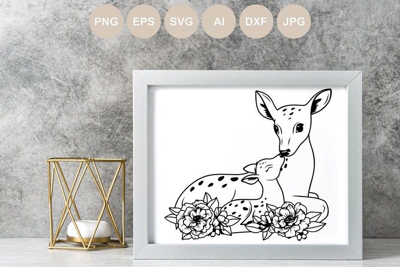 Mom and Baby Deer Svg, Deer Cut File, Floral Baby Deer Png, Deer Family ...