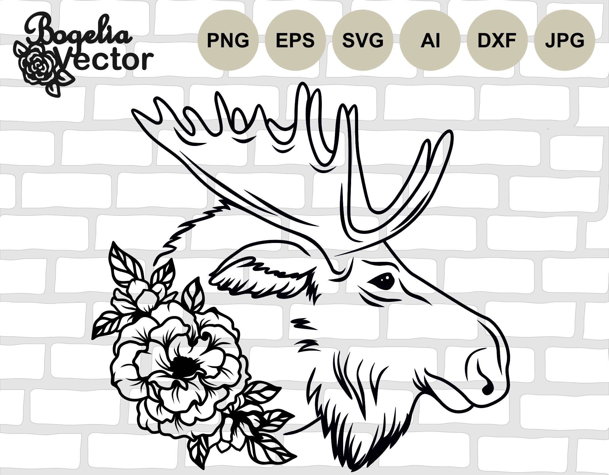Moose Svg Floral Moose Svg Cut File Flower Elk Svg Boho | Etsy