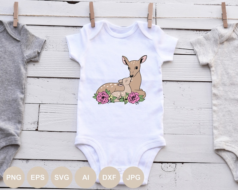 Mom and Baby Deer Svg Deer Cut File Floral Baby Deer Png - Etsy