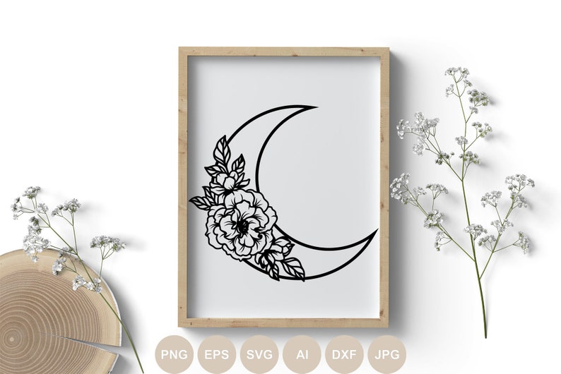 Moon Flowers Svg Moon Floral Svg Moon Cut File Floral Moon - Etsy
